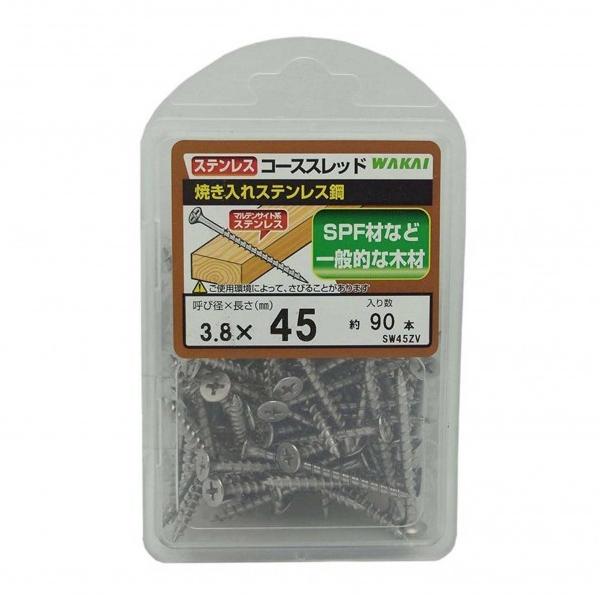 【商品説明】 SPF材など一般的な木材に。   ねじ部(mm):40 頭径(mm):8.3  【サイズ】 サイズ：3.8X45mm 【入数】 90本 SW45ZV