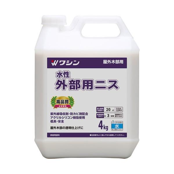 耐候性に優れた屋外用の水性ニス・防カビ剤・紫外線吸収剤配合 ●用途:屋外木部用、木製ドア、ガーデニング木部、木製遊具など ●乾燥時間:約 3 時間/20℃ ●4kgの場合塗り面積（2回）約20m2（タタミの広さ約12枚分） ●うすめ液:水 ...