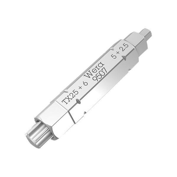 適用六角サイズ(mm):2.5・5・6 適用トルクスサイズ(TX):25 全長(mm):37 9507 SB 4-in-1ビット。  革新的で非常にコンパクトな4ウェイビット。  1つのビットで4つの異なるネジサイズに対応。  タフで汎用性...