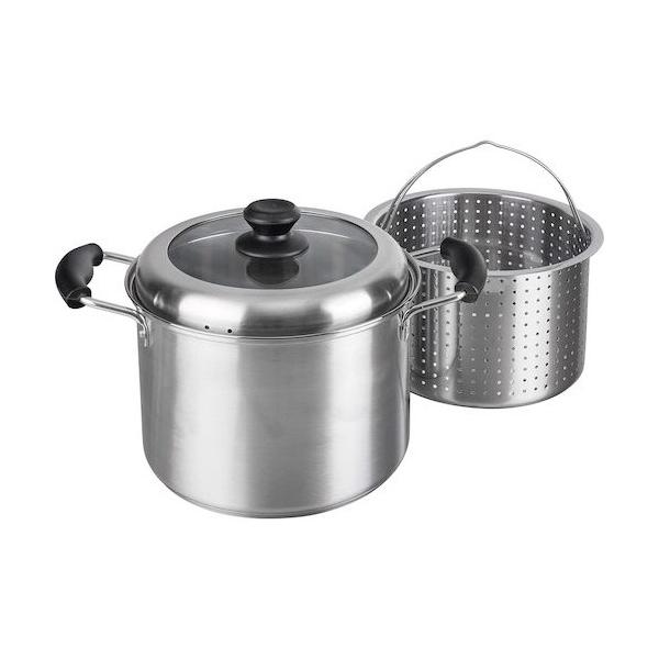 ■特徴 丈夫で長く使えるステンレス製鍋です。  ■用途 パスタなどのゆで料理に。  ■仕様 ガス火・IH２００V対応  ■材質 本体：ステンレス鋼、底面：アルミ圧着三層底、蓋：ステンレス鋼（強化ガラス製窓付）、ハンドル・ツマミ：フェノール樹...