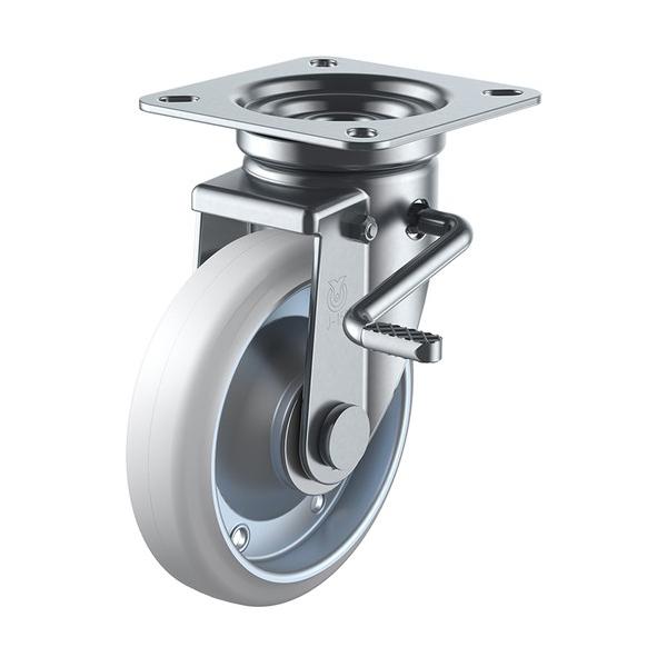 ■特徴 ●重量物運搬時に使用されている一般産業用キャスターです。 ●旋回部の構造を二段構造にする事で、スムーズな旋回が可能になります。 ●ダブルストッパーにより車輪の回転と旋回部の回転を同時にロックすることが出来ます。  ■仕様 ●許容荷重...