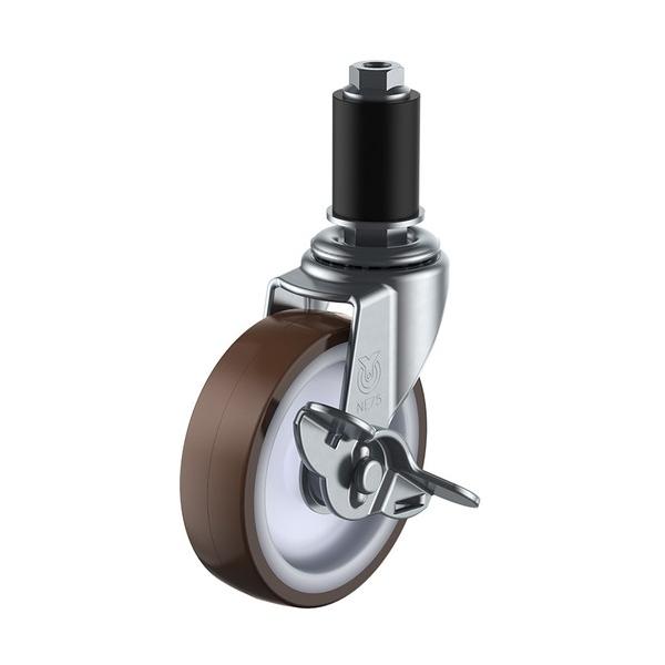 ■特徴 溶接やめねじなどの必要がなく、取り付けが簡単なキャスターです。 ■仕様 自在式(ストッパー付)    【重量】 185G 【原産国】 日本製 LTF50URS24P