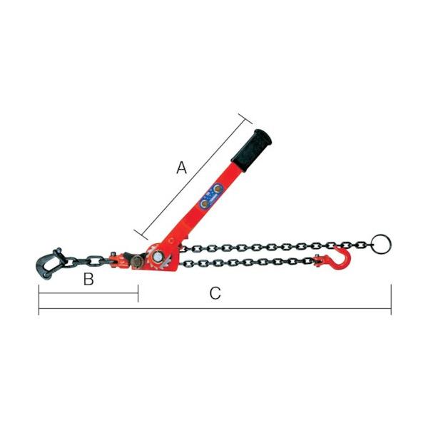 ■特徴 引張り長さが自由に調節可能です。 強力ロードチェーンを採用しています。 ■用途 荷締め作業。 ■材質 本体:スチール ●最大使用荷重(t):1.0 ●サポート:ペリカンフック式 ●寸法(mm)C:420 ●寸法(mm)A:400 ●...