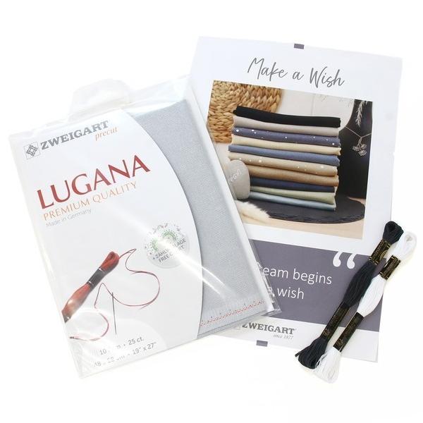 ドイツ「ZWEIGART(ツヴァイガルト)」の刺しゅうクロスに刺しゅう図案とDMC刺しゅう糸が付いたセットです。  クロスステッチ用図案:MAKE A WISH 使用色のDMC25番糸 ZWEIGART 刺しゅうクロス 25CT LUGAN...