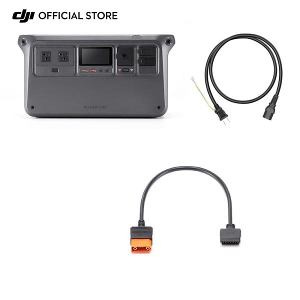 ポータブル電源 DJI Power1000とアクセサリーの2点セット ■DJI Power1000バッテリー容量1024 Whで、最大2000 WのAC出力を誇ります 。充電ケーブルを使用すると、DJI製ドローンのバッテリーを急速充電するこ...