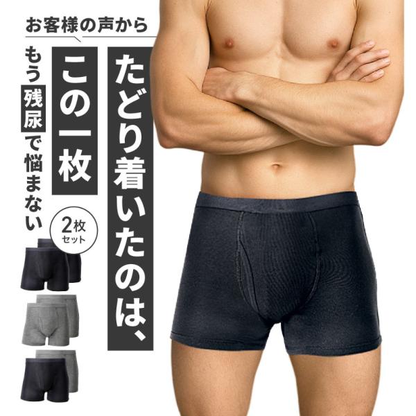 現役医師監修 尿漏れパンツ 男性 進化版EX 男性用 ボクサーパンツ 2枚組（前開き）■お客様の声から誕生した進化版EXパッドがウエストゴムまでしっかり縫い付けてフルカバー仕様に改良。3Lサイズも新たに追加。■安心の吸水力＆日本製パッド30...