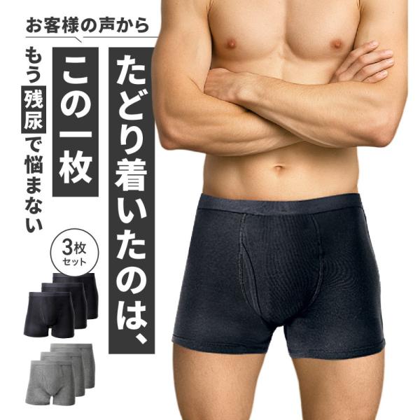 現役医師監修 尿漏れパンツ 男性 進化版EX 男性用 ボクサーパンツ 3枚組（前開き）■お客様の声から誕生した進化版EXパッドがウエストゴムまでしっかり縫い付けてフルカバー仕様に改良。3Lサイズも新たに追加。■安心の吸水力＆日本製パッド30...