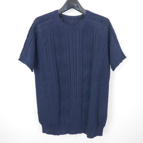 [管理番号] DN-12537[ブランド名] uniform experiment (ユニフォームエクスペリメント)[アイテム名] S/S CABLE CREW NECK KNIT[カラー] NAVY※モニターの発色の具合によって実際のもの...