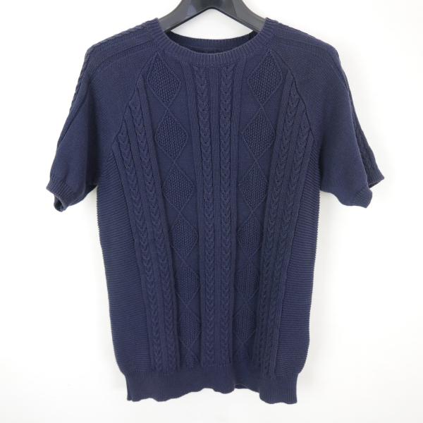 [管理番号] DN-14650[ブランド名] uniform experiment (ユニフォームエクスペリメント)[アイテム名] S/S CABLE CREW NECK KNIT[カラー] NAVY※モニターの発色の具合によって実際のもの...