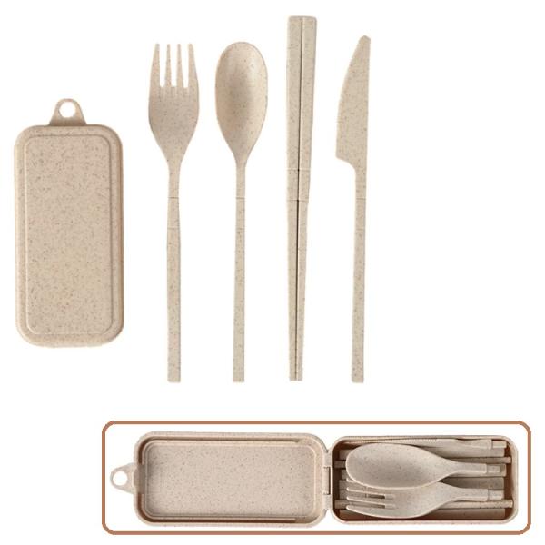●セット内容：ケース（125×55×22mm）、箸（187mm）、スプーン（174mm）、ナイフ（179mm）、フォーク（174mm）●化粧箱入●材質：PP、麦わら/遊び/アウトドア/アクティブ/おもちゃ/玩具/キャンプ/行楽/水筒/ツアー...