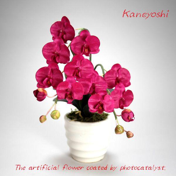 【サイズ】【幅】 約 ２０cm ×【高さ】 約 ３５cm　【重量】 約 １kg　（鉢の形状によって多少異なる事が有ります。）【花の径】（横） 約 ５．５cm × （縦） 約 ５cm胡蝶蘭小輪の造花に光触媒加工が施してあります。 　光触媒作用...