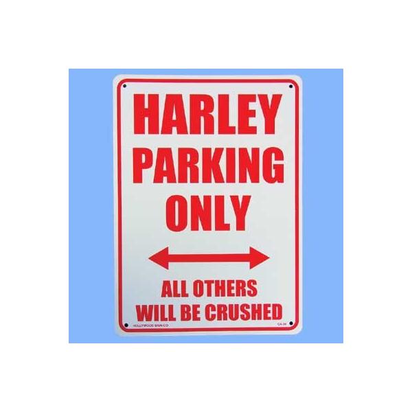 ハーレー専用駐車場サインボード。ガレージのワンポイントにいかがですか？玄関・トイレ・自分お部屋などどこにおいてもかっこいいです。プラスティック素材・255×355mm