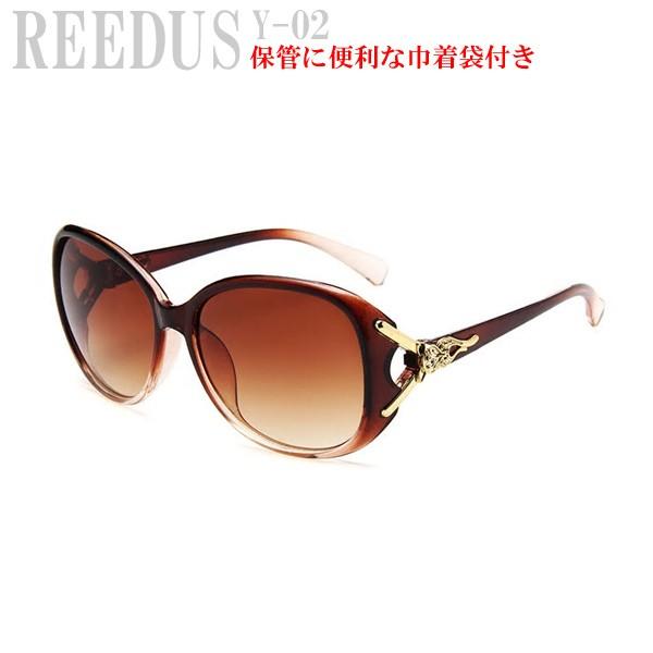 女性用のサングラスY-02。色はブラウン。（この他ブラック・パープルも出品しております）こめかみの豪華な金具がワンポイントになって大変おしゃれです。UVカットも勿論付いております。オーバルデザインですとコールマン（coleman） CLA0...
