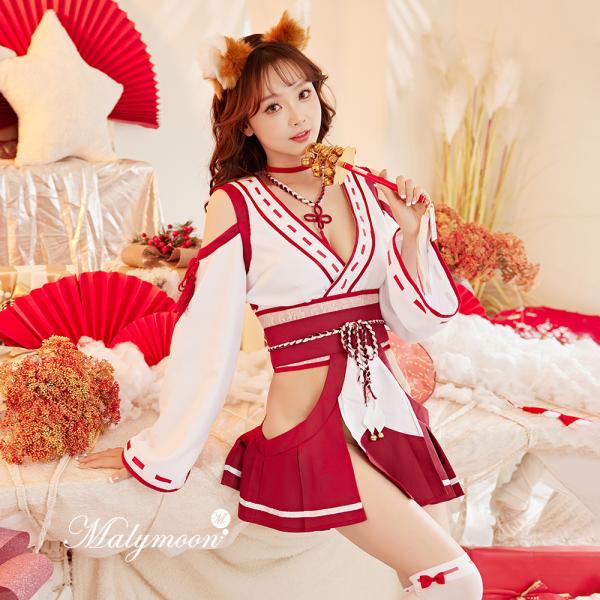 Malymoon Original Costumes Collection!!人気コスプレイヤー姫宮まほれちゃんプロデュース☆セクシーなスカートと背中のリボンがポイントの巫女コスチューム♪■セット内容ヘッドピース、トップス、首飾り、スカート...