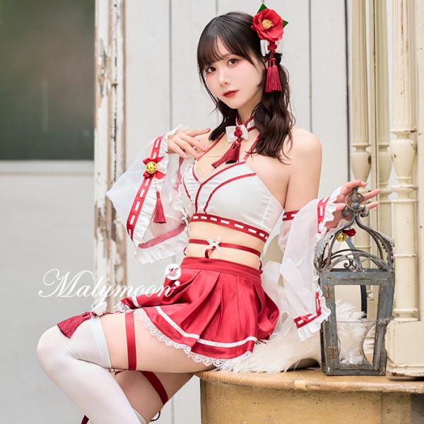 ■セット内容髪飾り×2・首飾り・ブラトップ・フロントリボン・付け袖・スカート・ショーツ・バックリボン・太もも飾り・ニーハイソックス■素材トップス：ポリエステル100%スカート：ポリエステル92%、スパンデックス8%■生地伸縮性：なし透け感：...