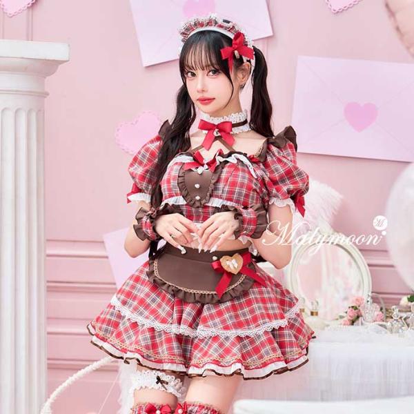 ■セット内容トップス・スカート・カチューシャ・髪飾り×2・首飾り・フロントリボン・手首飾り・バックリボン・ブローチ・太もも飾り・脚飾り・ニーハイソックスモデル着用のパニエは別売りです。■素材ポリエステル100%■生地伸縮性：なし透け感：なし...