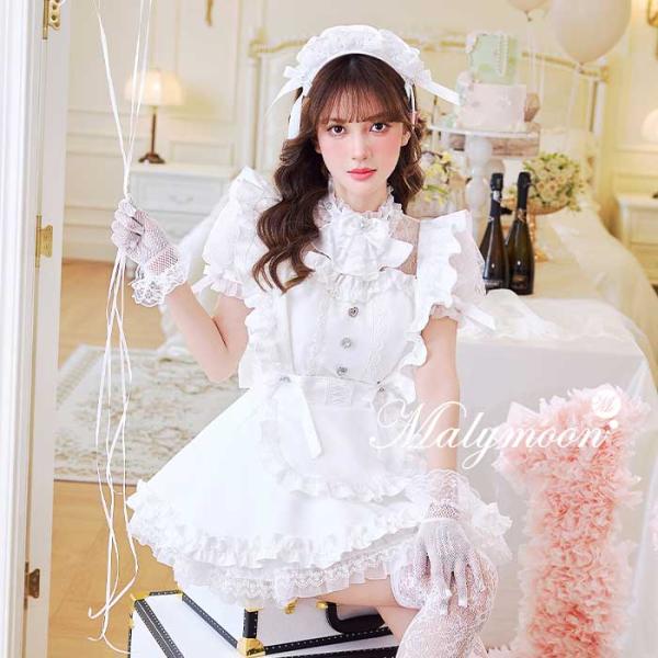 ■セット内容カチューシャ・フロントリボン・ワンピース・エプロン・グローブ・ニーハイソックス・バックリボン■素材ポリエステル92％、スパンデックス8％■生地伸縮性：なし透け感：袖部分あり裏地：あり■サイズ【フリーサイズ】着丈78cm、バスト8...