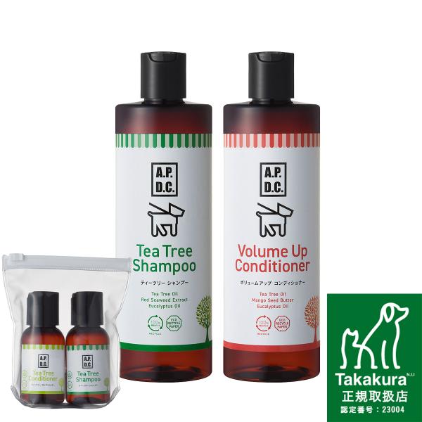 A.P.D.C for DOGの解説オーストラリアの植物化学者と共同開発天然のティーツリーオイルを主成分としたドッグケアシリーズティーツリー シャンプー&amp;ボリュームアップコンディショナーの詳細対象全犬種用ティーツリーシャンプーについ...