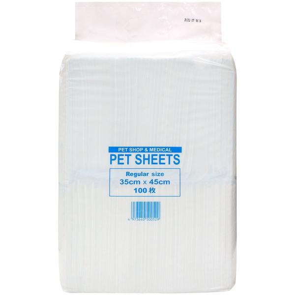 業務用として人気のペットシーツ。最速吸収でサラッと感にこだわり、尿を固める綿状パルプとポリマーを安心ペーパーが包み込む構造で尿の逆戻りを防ぎ、ぬれてもやぶれにくくなっています。■内容量：100枚■シートサイズ：W450xH1xD350mm■...