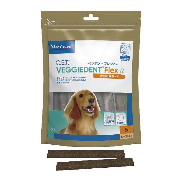 噛むことで歯垢・歯石の付着を軽減。卵殻膜成分配合で、気になる関節の健康をサポート。■内容量：15本■原産国：ベトナム■カロリー：約44kcal/本■JAN：4535023303723■Virbac C.E.T. VEGGIEDENT Flex S