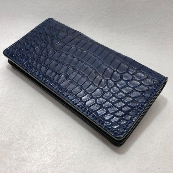 藍染め スモールクロコダイルレザー 長財布 肚クロコ 顎下 藍染め スモールクロコダイルレザー 長財布 肚クロコ 顎下