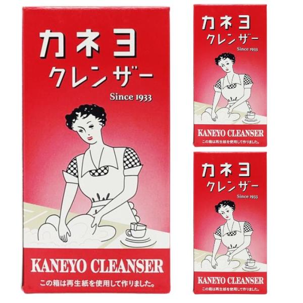 カネヨ石鹸 クレンザー 赤箱 350g × 3個セットでの販売です。元祖粉末クレンザーです。創業以来９０年のロングセラー商品です。こびりついた汚れもスッキリと洗い落とします。環境に配慮した再生紙の紙箱を使用しています。