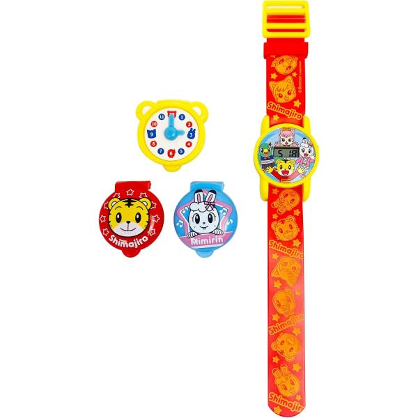 しまじろう　きせかえよくばりウォッチが登場！デジタル時計で、数字をみて時計の動きを確認！アナログ時計では、自分の手で動かして、時計の針の動きを学べる！LR41ボタン電池付き(テスト用)