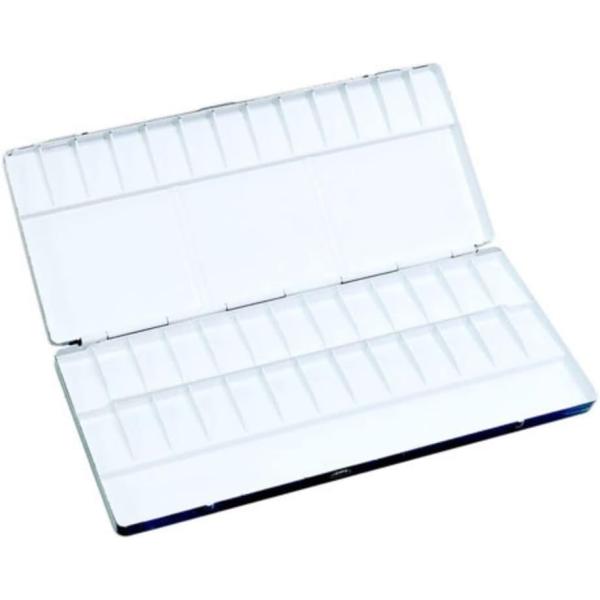 水彩やデザイン用の絵具は油絵具と比べやわらかく、しかも水でうすめて使用することが多いのでパレットは色別の仕切りや、混色皿の仕切りがついたものが便利です。●材質アルミ製・焼付塗装●サイズW205×D175(mm)●備考39仕切