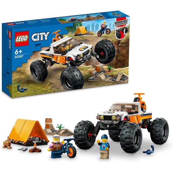 レゴシティ 4WDオフロード・アドベンチャー(60387)があれば毎日が冒険に【セットの内容】4WDオフロード車の組み立てに必要なパーツと、マウンテンバイク2台、テント、たき火、山道の場面設定、ミニフィギュア2体、どうぶつフィギュアカメラや...