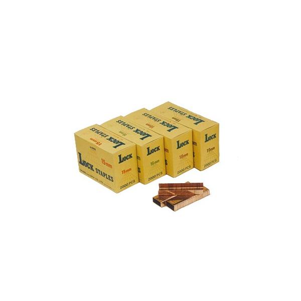 長距離運搬、保管などに最適！頑丈で手軽、高品質、LOCKのステープル。サイズ：肩幅35mm 足長15mm入数：2000本ロック