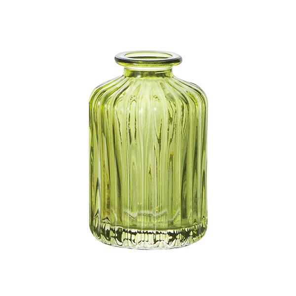ガラスの花瓶やポットに花を入れて置くだけでさわやかな気分に。サイズ：Φ6.2×H10cm　材質：ガラス　カラー：グリーンエイチツーオー