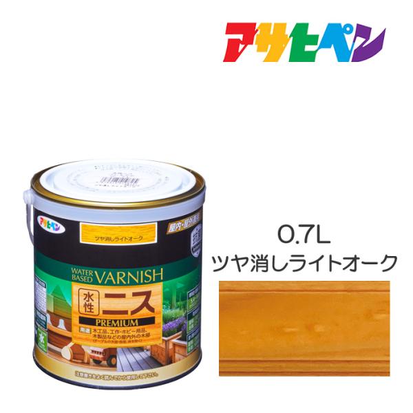 水性ニス PREMIUM標準塗り回数：２回塗り光沢：ツヤあり／ツヤ消し塗膜の仕上がり：透明(木目を生かす)色数：10色塗料タイプ：水性アクリルエマルション樹脂塗料