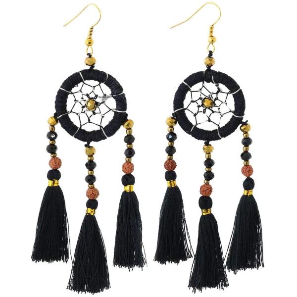 インディアンに伝わる魔除けのお守り「ドリームキャッチャー」をかたどったピアス悪夢は網目に引っかかったまま夜明けと共に消え去り、良い夢だけが網目から羽を伝わり降りてきて、眠っている人のもとに入ると信じられています