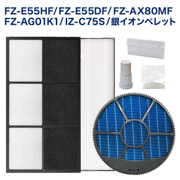 シャープの互換性フィルターの5点セットです。     商品の説明【セット内容】  1,脱臭フィルターFZ-E55DF  2,集じんフィルターFZ-E55HF  3,加湿フィルター (枠付き)FZ-AX80MF  4,イオンカートリッジ FZ...