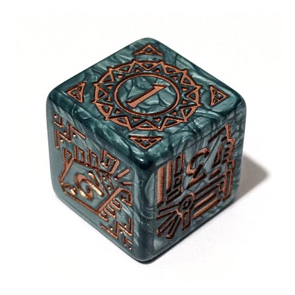 ナスカの地上絵・マヤ文明・マチュピチュ遺跡・メソポタミア・インカ帝国など何処かで見たことがある模様が描かれた遺跡風6面サイコロです。1→太陽、2→魚、3→人、4→蛇、5→亀、6→鳥内容／6面×1個