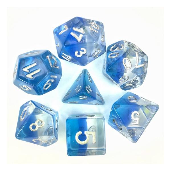 色の層を重ねた多層式ダイス7個セットです。内容／4面・6面・8面・10面・テンズ10・12面・20面