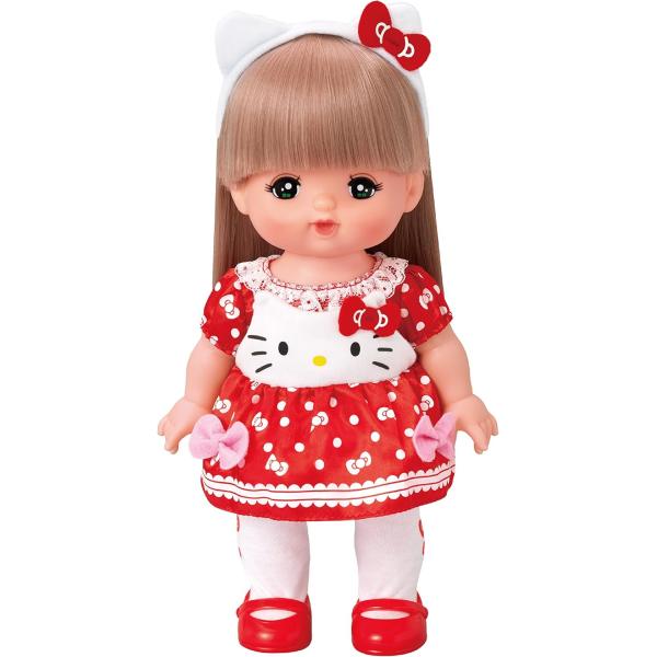 人形は付属しておりません。胸のハローキティがとってもキュートなワンピース!猫耳カチューシャやタイツもおしゃれで可愛いセットです。