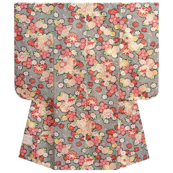 【送料無料】黒地の総疋田に桜や菊、牡丹などの華々が配色された七五三の7歳の御祝着に最適な御着物と長襦袢のセットです。七五三の祝着として御使用するのはもちろん七五三だけじゃなくお正月や結婚式などの行事にも着用していただけます。御着物全体に絞り...