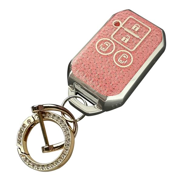 【商品名】スマートキーケース TPU素材 K29/4ボタンラインストーンキーリングセット≪キーケース：キラキラピンク/キーリング：ゴールド≫※他カラーは別ページにて販売中【適合情報】・スペーシア MK94S・スペーシアカスタム MK94S/...