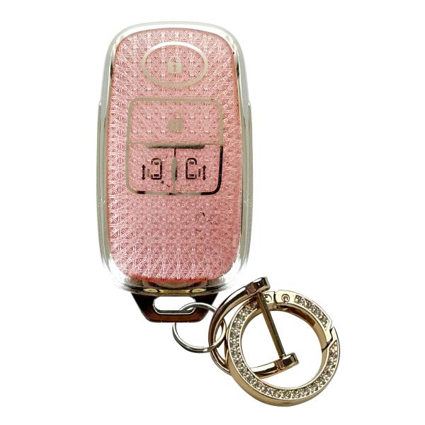 【商品名】スマートキーケース TPU素材 K31ラインストーンキーリングセット≪キーケース：キラキラピンク/キーリング：ゴールド≫※他カラーは別ページにて販売中【適合情報】・アトレー 700系・タント LA650S/LA660S・タントファ...