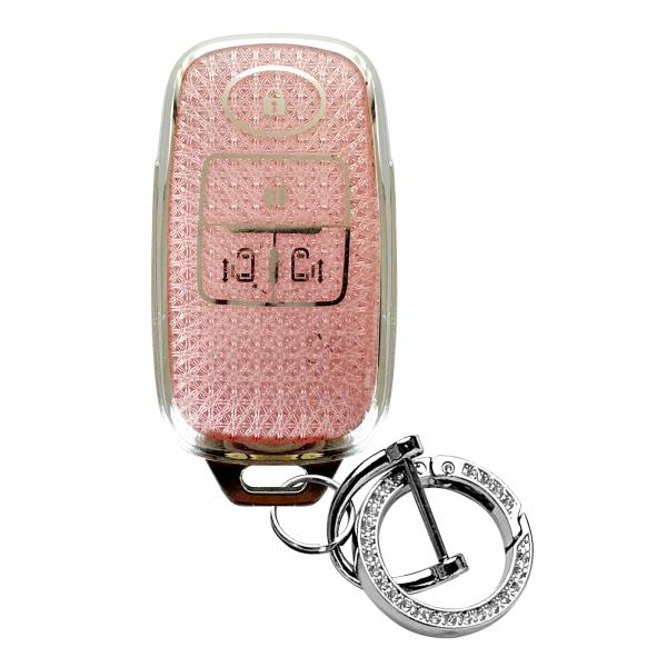 【商品名】スマートキーケース TPU素材 K31ラインストーンキーリングセット≪キーケース：キラキラピンク/キーリング：シルバー≫※他カラーは別ページにて販売中【適合情報】・アトレー 700系・タント LA650S/LA660S・タントファ...