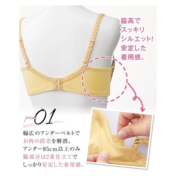 (E85/LL-3L - F95/3L-4L) 大きいサイズ 脇高 編レース ブラ ショーツ セット (トリンプ) ニッセン ブラジャー とりんぷ 下着 インナー 女性 脇肉 贅肉 ...