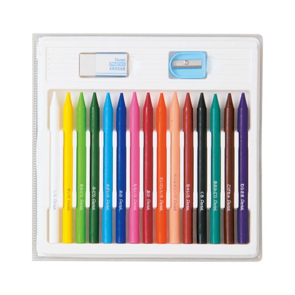 ●品番:GCG1-12P3●入数:１セット●基本の１２色に小学校６年間の授業で使いやすい３色をサービスした、芯だけでできたソフトな色鉛筆。●ホック付きで落としても中味が飛び出したりしません。●削り器、消しゴム、名前シール付き。