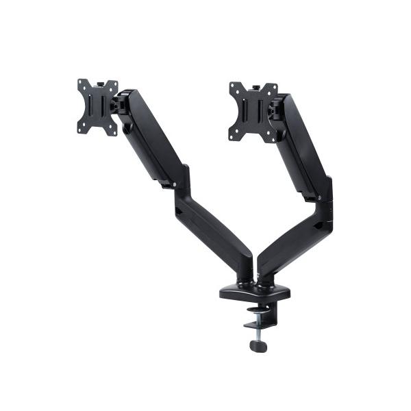 ●品番:CR-LAC2405BK●入数:１個●水平空間に対して大きく伸縮する３関節のスタイリッシュな２画面タイプの液晶モニターアームです。●奥行きの広いデスクなどでの使用に最適です。●液晶モニターを目線の高さに合わせて上下調節が行えます。ガ...