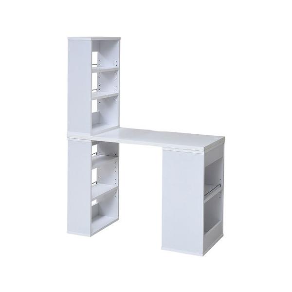 ●品番:SGT-0124-WH●入数:１台●書棚ラックのレイアウトが自在に変えられるワークデスク。●仕事や勉強・趣味にも使いやすい文庫本からＡ４ファイルまで収納できる棚付きの机。