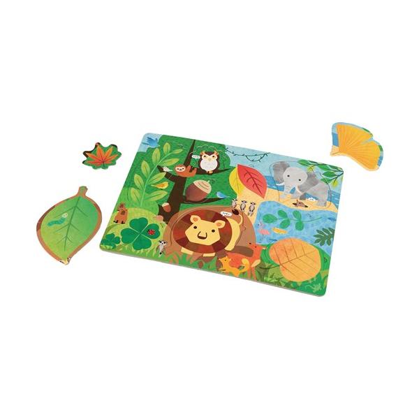 ●品番:021819●入数:１個●葉っぱのピースを外すと、その下にかわいい動物が隠れているパズルです。●遊びながら「何が出てくるかな？」と想像する力や観察力が自然と育まれます。●親子で一緒に楽しめる知育アイテムです。