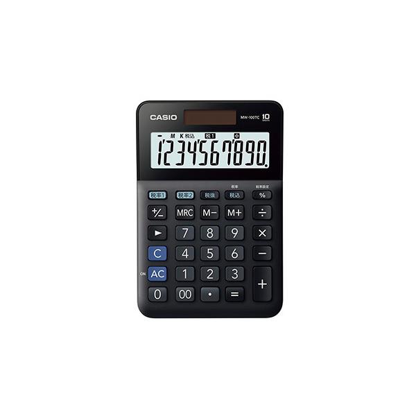 ●品番:MW-100TC-BK-N●入数:１台●１０％と８％、２種類の税率に対応●ボタンひとつで２つの税率切り替えができます。●手持ちでも卓上でも使えるちょうど良いサイズ。