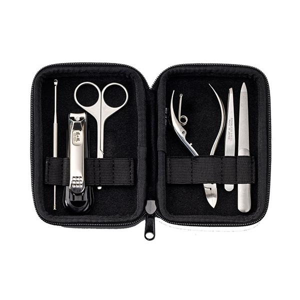 ●品番:G-3128●入数:１個●切れ味・使用感の　良いグルーミングキット、基本のケアアイテム６点揃えました●爪切り・ツメヤスリ・ニッパー・耳かき・毛抜き・セーフティはさみの６点セット●丈夫で高級感のあるケースで旅行や出張にも持ち運び便利です