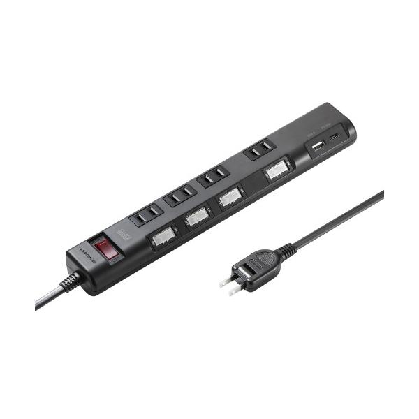 ●品番:TAP-B107UC-3BK●入数:１個●Ｔｙｐｅ−Ｃ搭載のＰＤ２０Ｗ対応で個別スイッチと一括集中スイッチが付いた節電タップ。