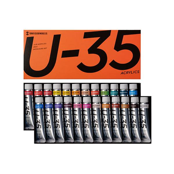 ●品番:UA02024C●入数:１セット●「Ｕ−３５」は発色の精度にこだわり、極めて濁りの少ない混色を実現します。●同時に作品を長期間保存するための耐光性を追求。●高濃度のリスクである乾燥後のトラブルや定着力の問題を解決しつつ、顔料と樹脂の...